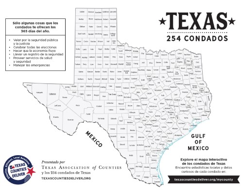 Printable Texas County Map – Spanish | Texas Counties Deliver | Presented by Texas Association ...